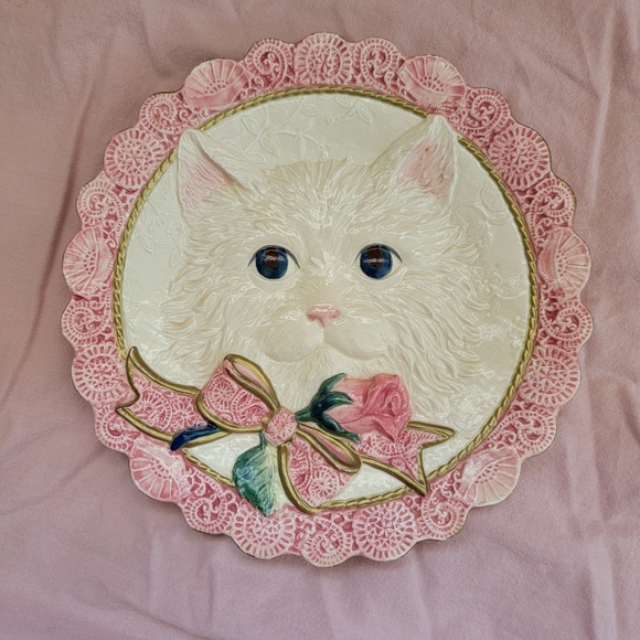 Wall Decor | 8 Vintage Fritz And Floyd Victorian White Cat Pink Ribbon ...